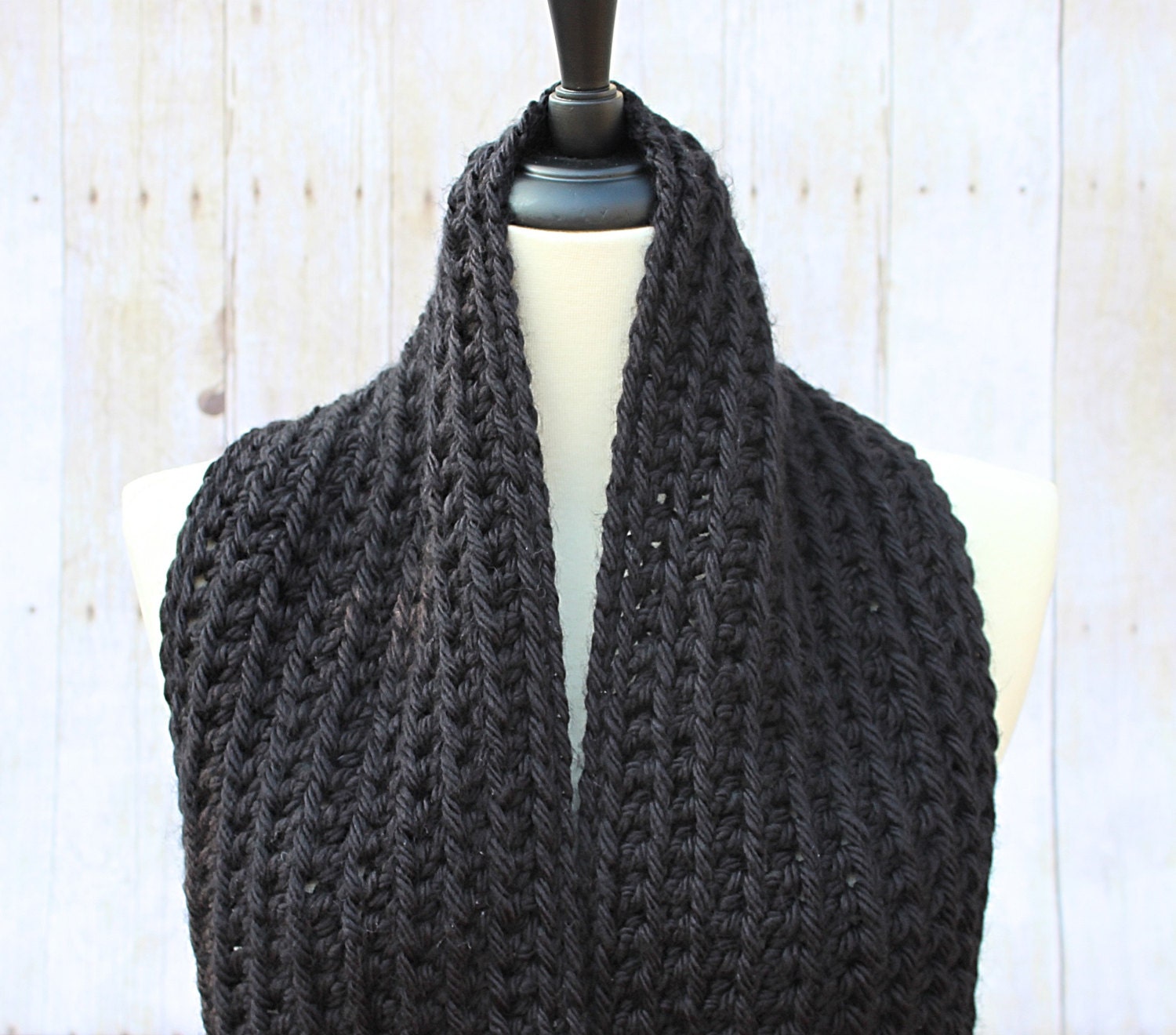 Black Infinity Scarf, Chunky Infinity Scarf, Black Loop Scarf, Black ...