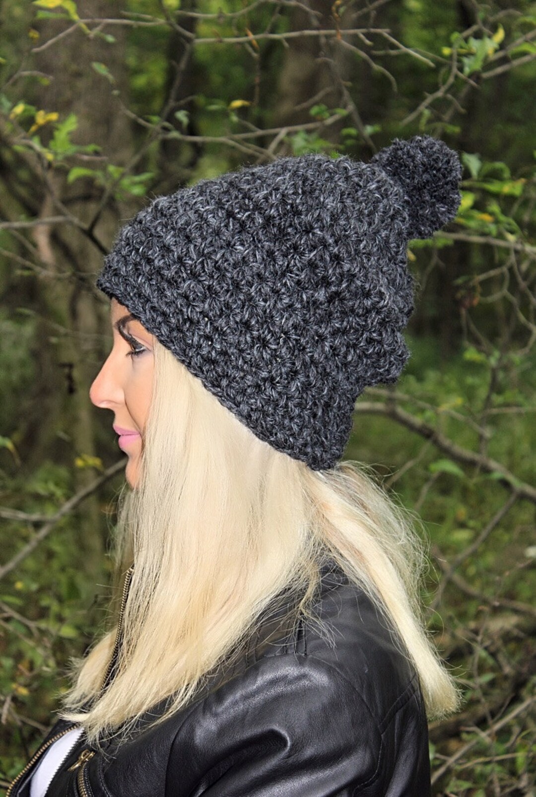 Slouchy Hat, Women's Hat, Grey Winter Hat, Slouchy Beanie, Chunky ...