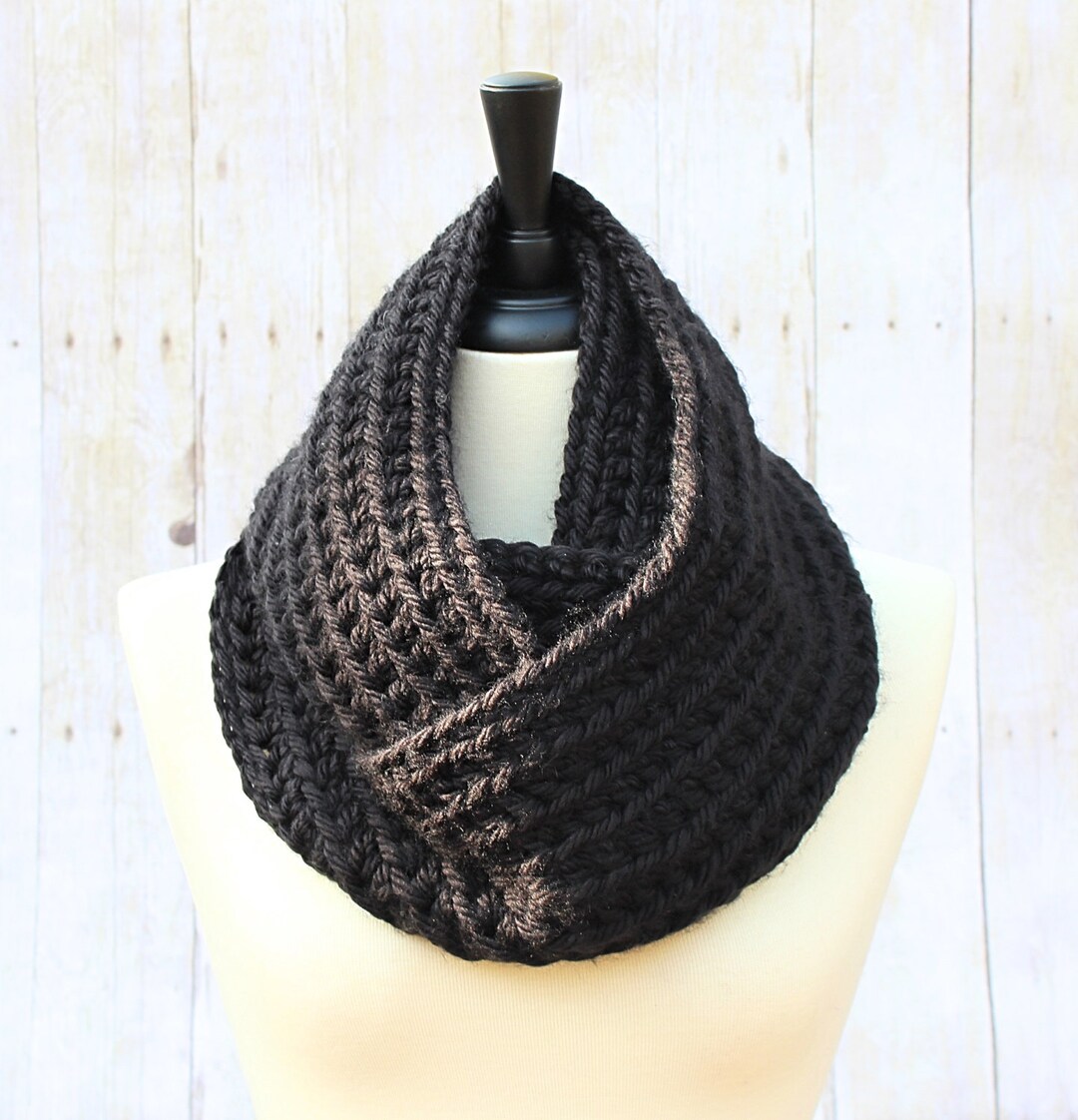 Black Infinity Scarf, Chunky Infinity Scarf, Black Loop Scarf, Black ...