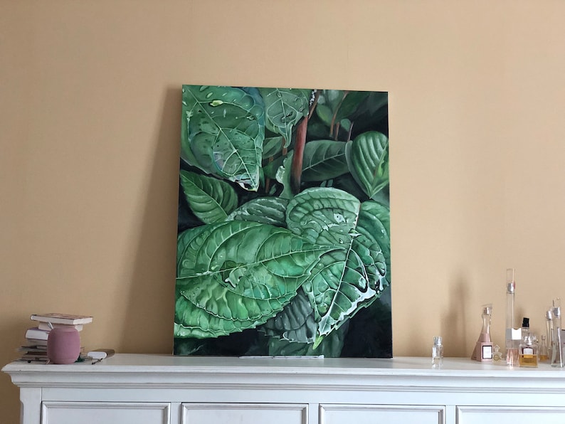 Green Leaves Oil Painting, Huge Original Painting, Floral Art, Foliage ...