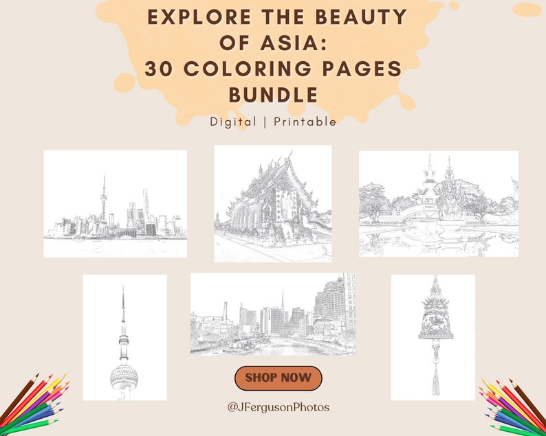 Explore the Beauty of Asia Coloring Pages Bundle: 30 Unique Digital ...
