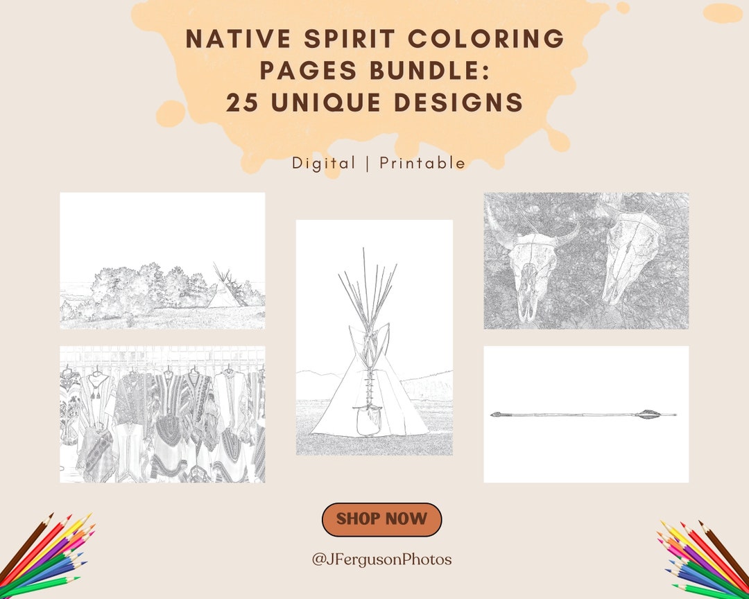 25 Unique Designs: Native Spirit Coloring Pages Bundle, Indigenous ...