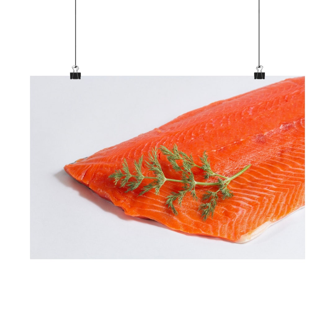 Fresh Salmon Fillet With Leaf Wall Poster, Raw Salmon Photo Prints, Raw ...