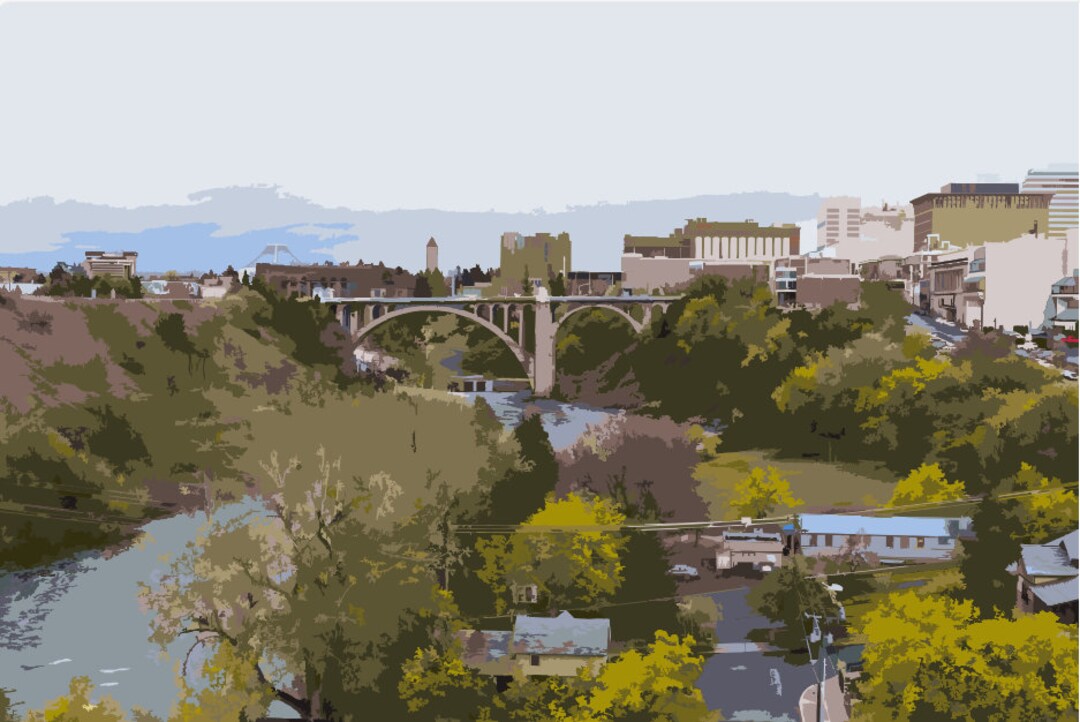Cityscape With Bridge and River in Urban Environment, Spokane ...