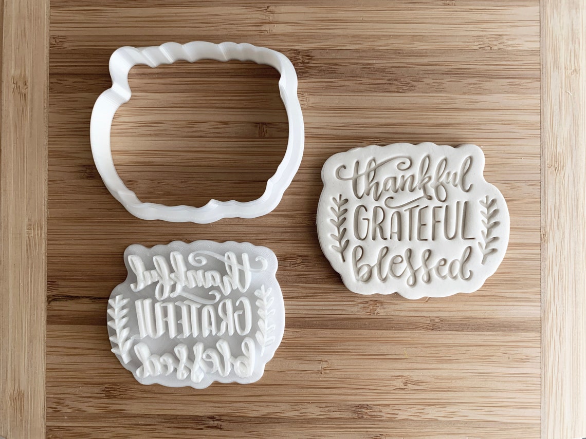 Thankful Grateful Blessed Cookie Cutter and Stamp Set Thanksgiving ...