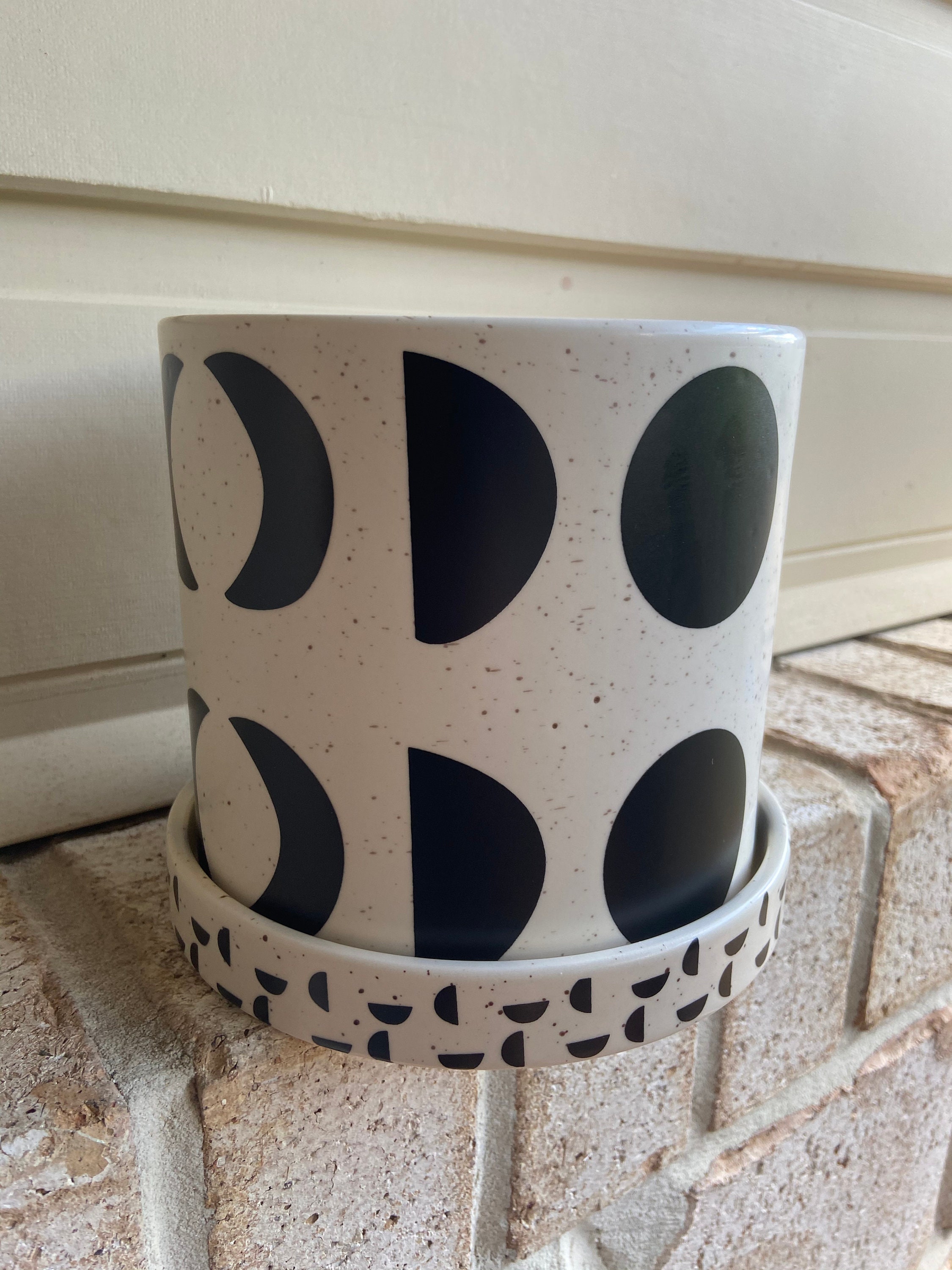 Moon Phases Ceramic Pot with Saucer 15x14cm white/black | Etsy