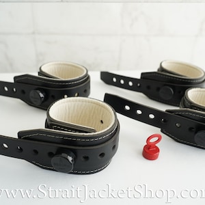 Black Leather Institutional Medical Asylum Restraints Wrist Ankle Cuffs ...