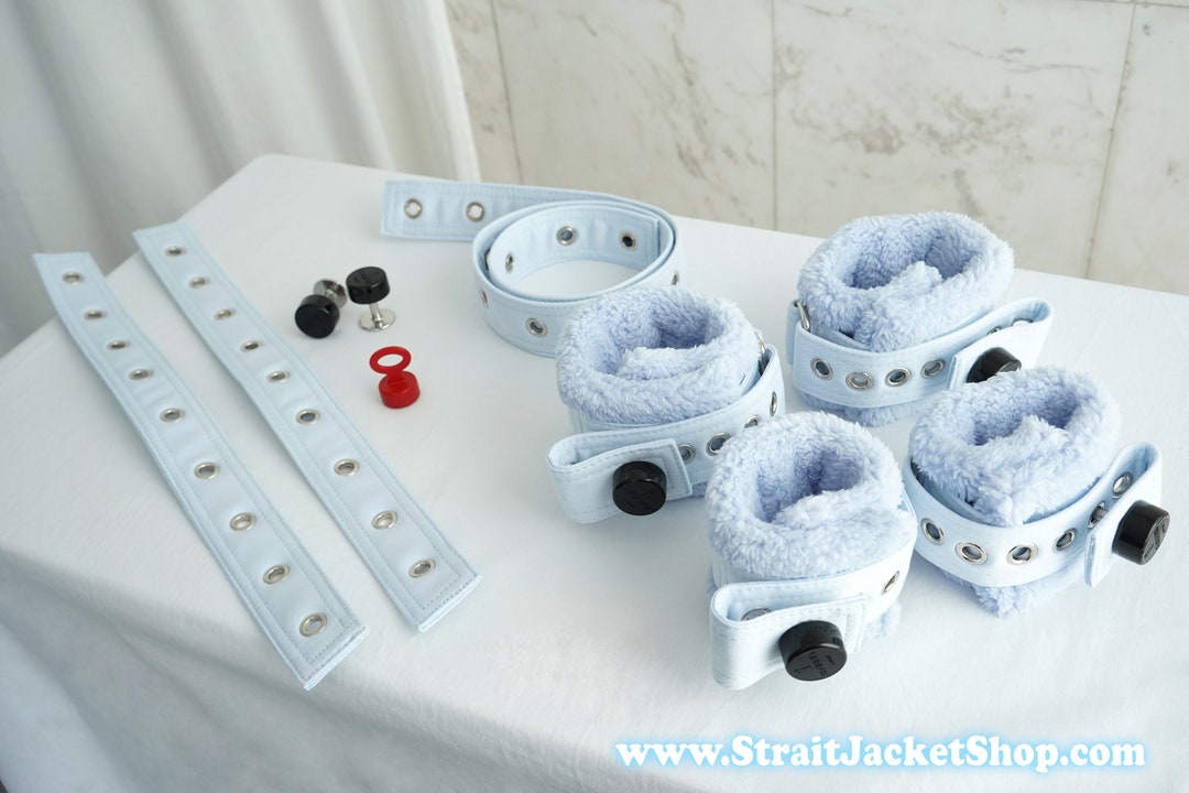Set of 4 Blue Soft Padded Fleece Wrist and Ankle Cuffs Restraints With ...