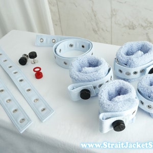 Set of 4 Blue Soft Padded Fleece Wrist and Ankle Cuffs Restraints With ...