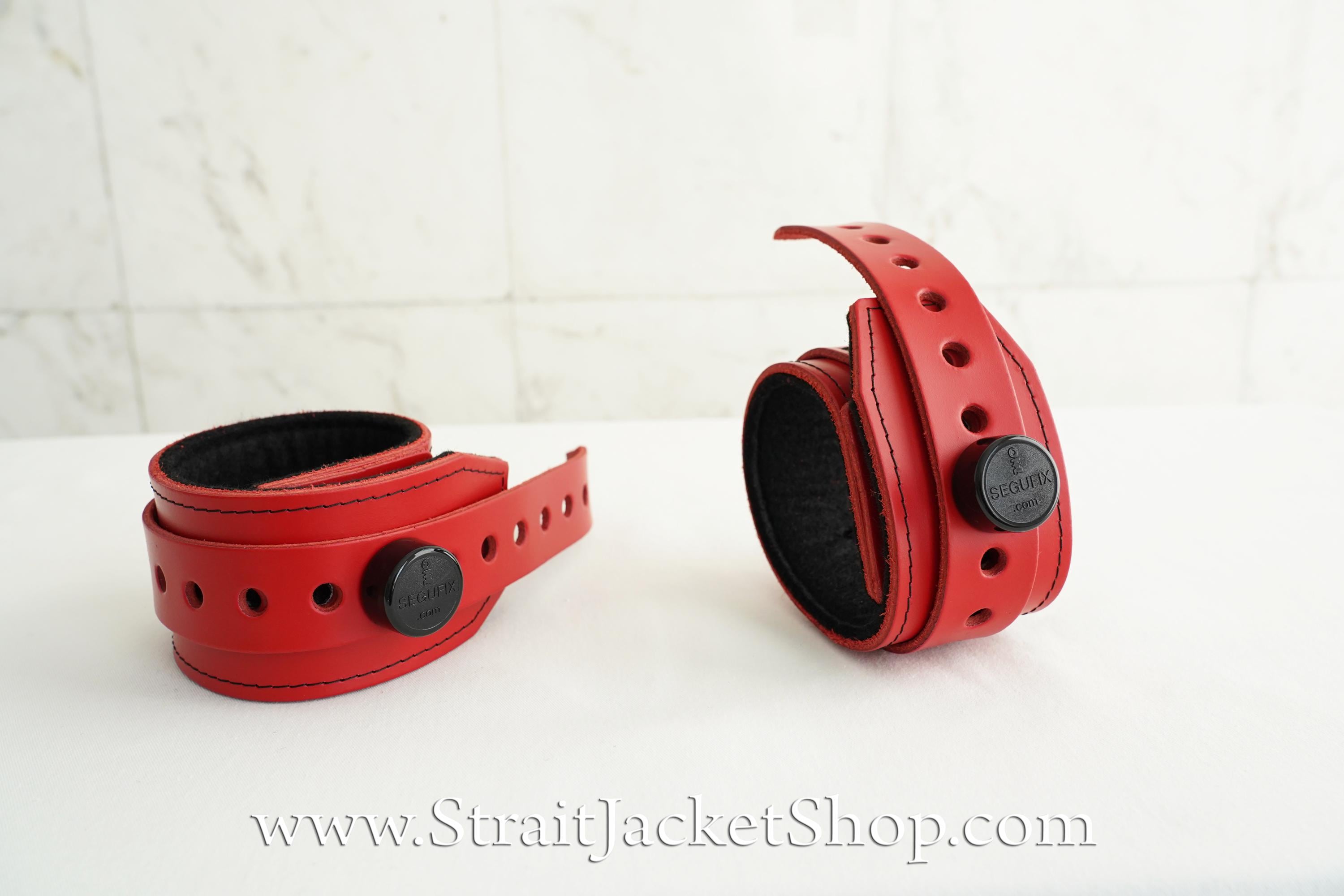 Red Leather Institutional Medical Asylum Restraints Wrist / Ankle Cuffs ...