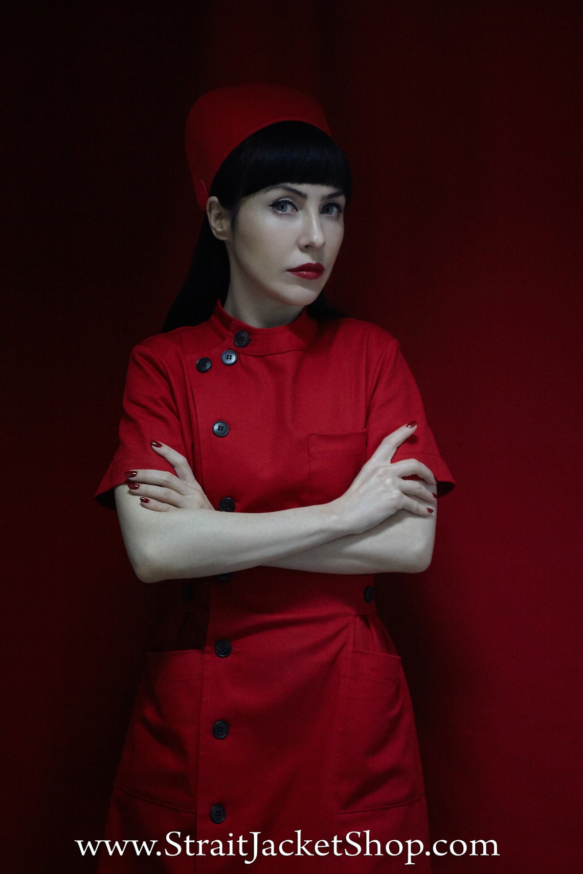 Red Nurse Uniform - Strict Nurse Uniform / Pin-up Nurse / Mad Scientist ...