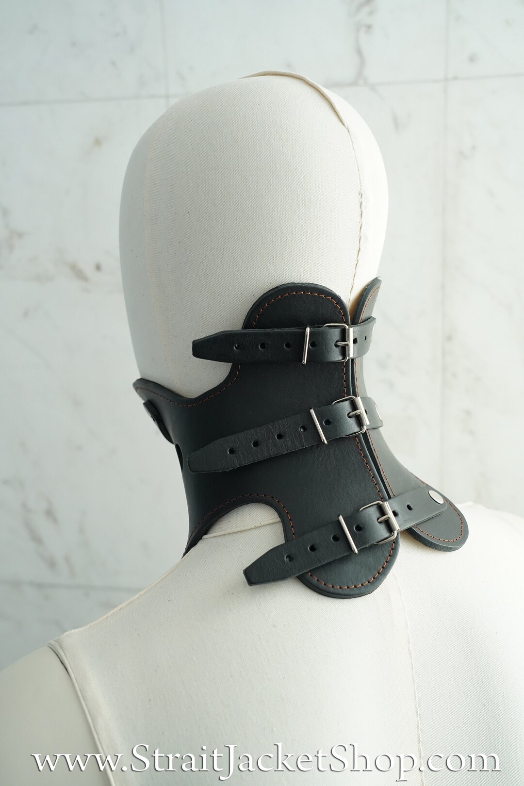 Black Leather Orthopedic Esque Posture Collar Neck Brace Orthosis Stiff ...