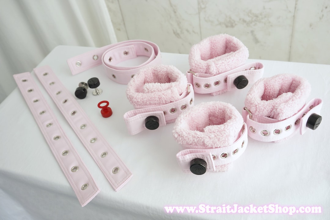 Set of 4 Pink Soft Padded Fleece Wrist and Ankle Cuffs Restraints With ...