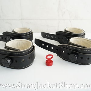 Black Leather Institutional Medical Asylum Restraints Wrist Ankle Cuffs ...