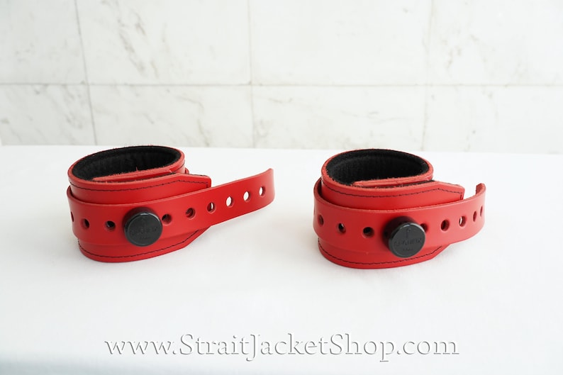 Red Leather Institutional Medical Asylum Restraints Wrist / Ankle Cuffs ...