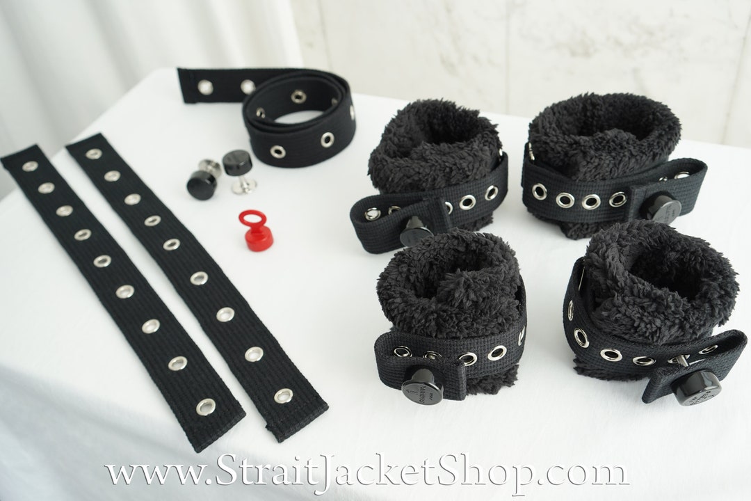 Set of 4 Black SOFT PADDED FLEECE Wrist and Ankle Cuffs Restraints With ...