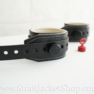 Black Leather Institutional Medical Asylum Restraints Wrist Ankle Cuffs ...