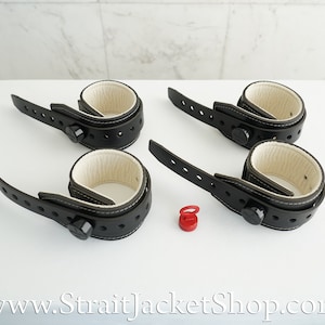 Black Leather Institutional Medical Asylum Restraints Wrist Ankle Cuffs ...