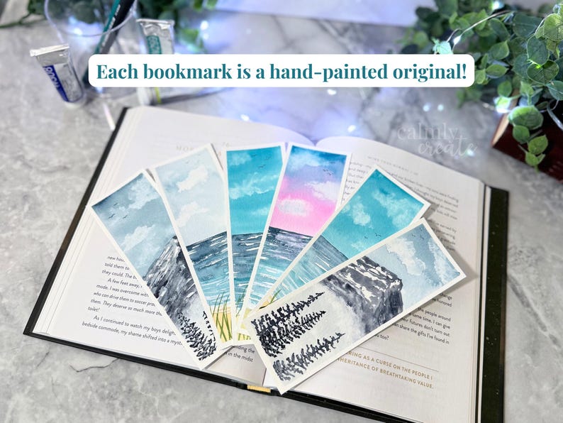 ORIGINAL Hand-painted Bookmark | Beach & Ocean Scene Watercolor - Etsy