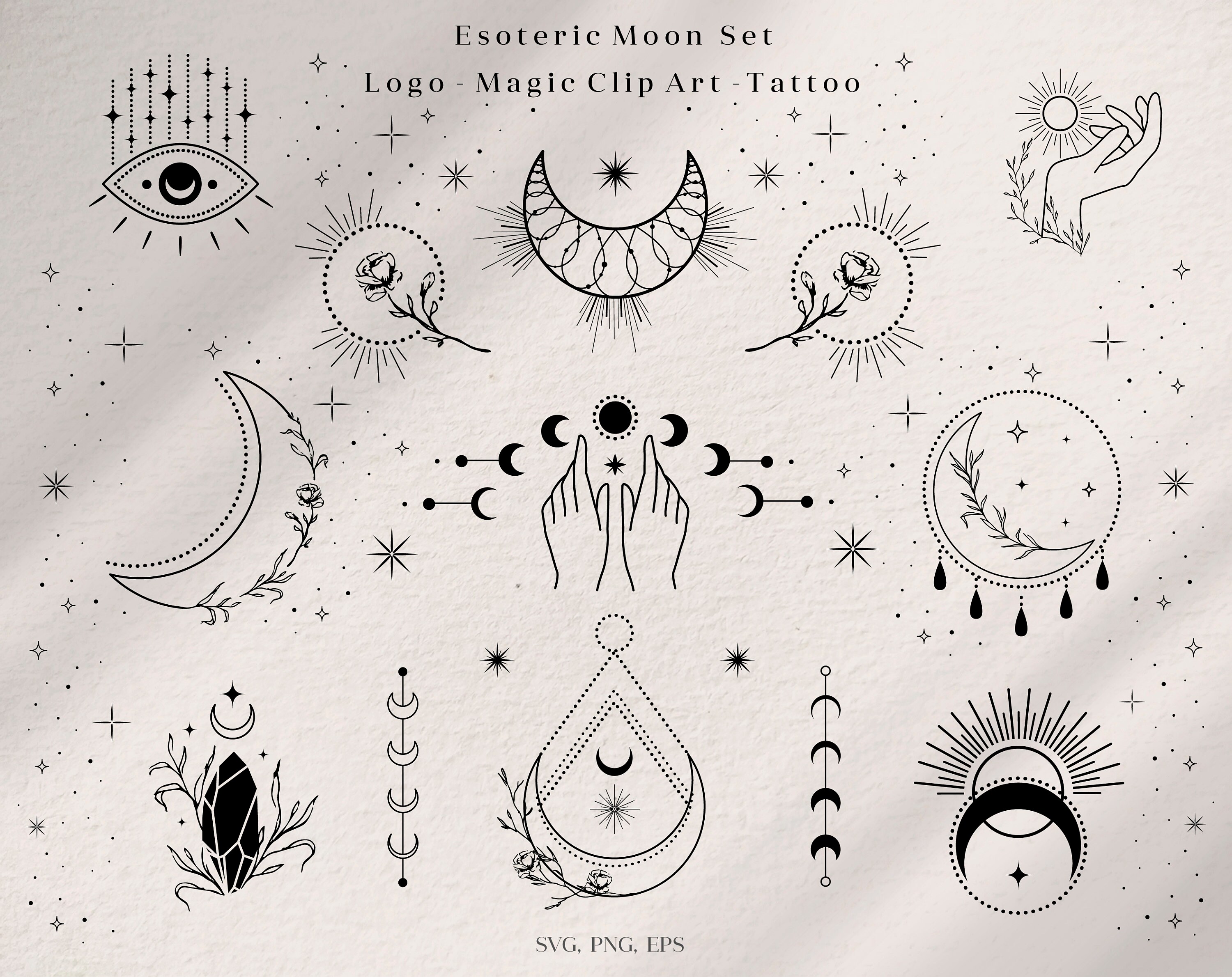 Esoteric Moon Set Moon Phases Witch Boho Clip Art Tattoo | Etsy Canada