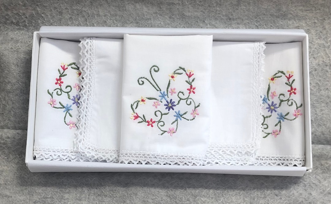 Gift Box of 5 Beautiful 100% Cotton Ladies Handkerchiefs With Fine ...