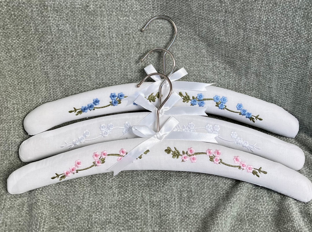 Embroidered Flower Padded Hangers - Set of 3 Cotton Hangers - Etsy