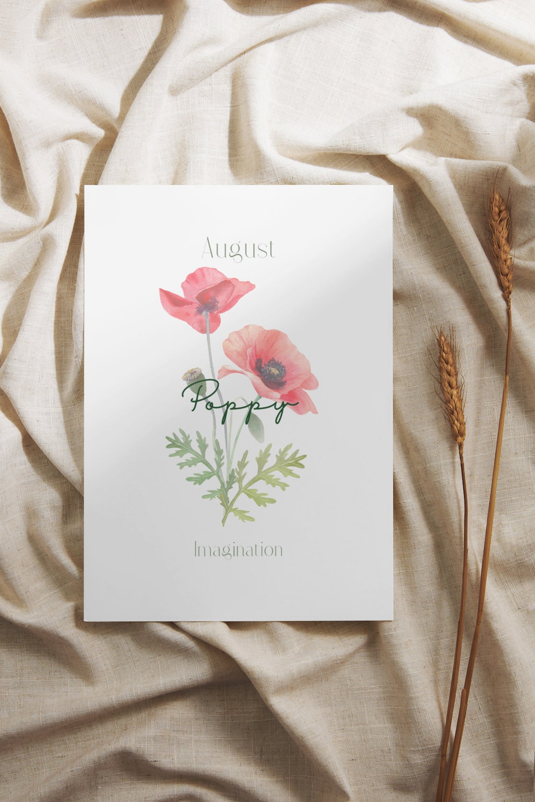 August Poppy Birth Month Digital Printable - Etsy