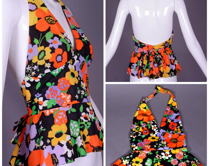 70s Vintage Halter Top Hippie FLOWER POWER 1970s Floral - Etsy