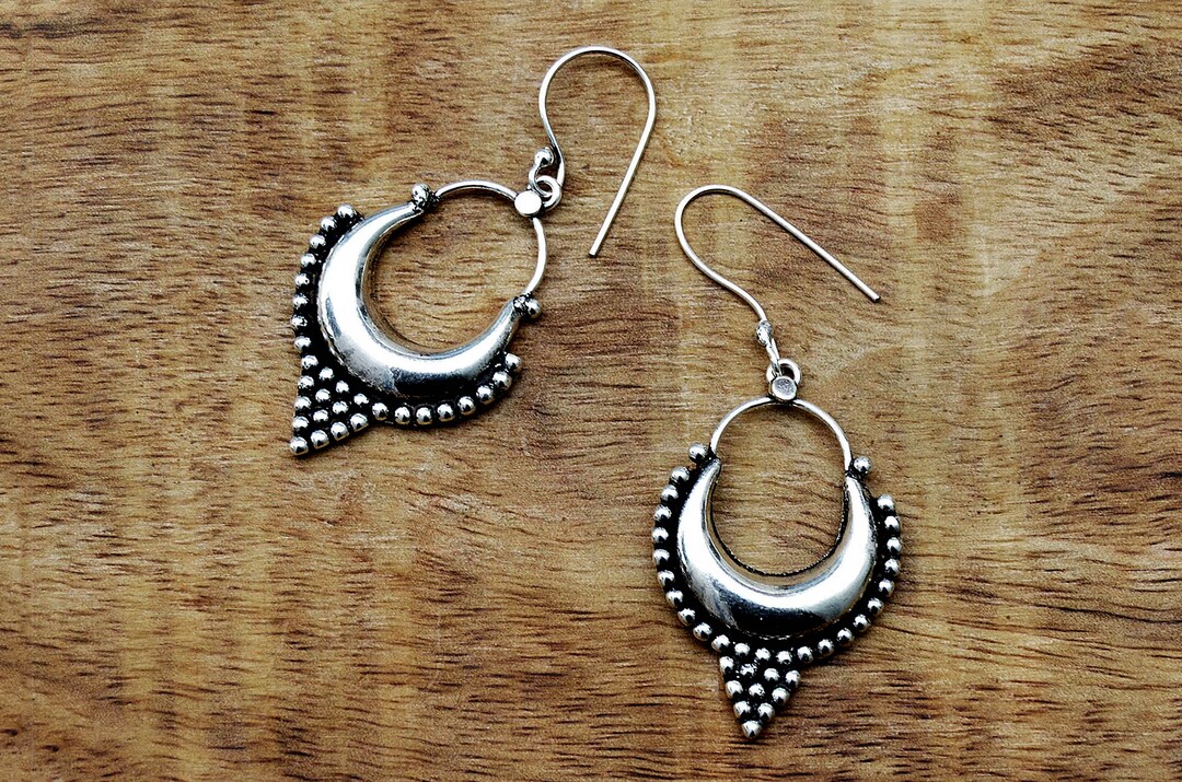 Gypsy Creole Hoops, Silver Ethnic Earrings for Belly Dance, Indian ...