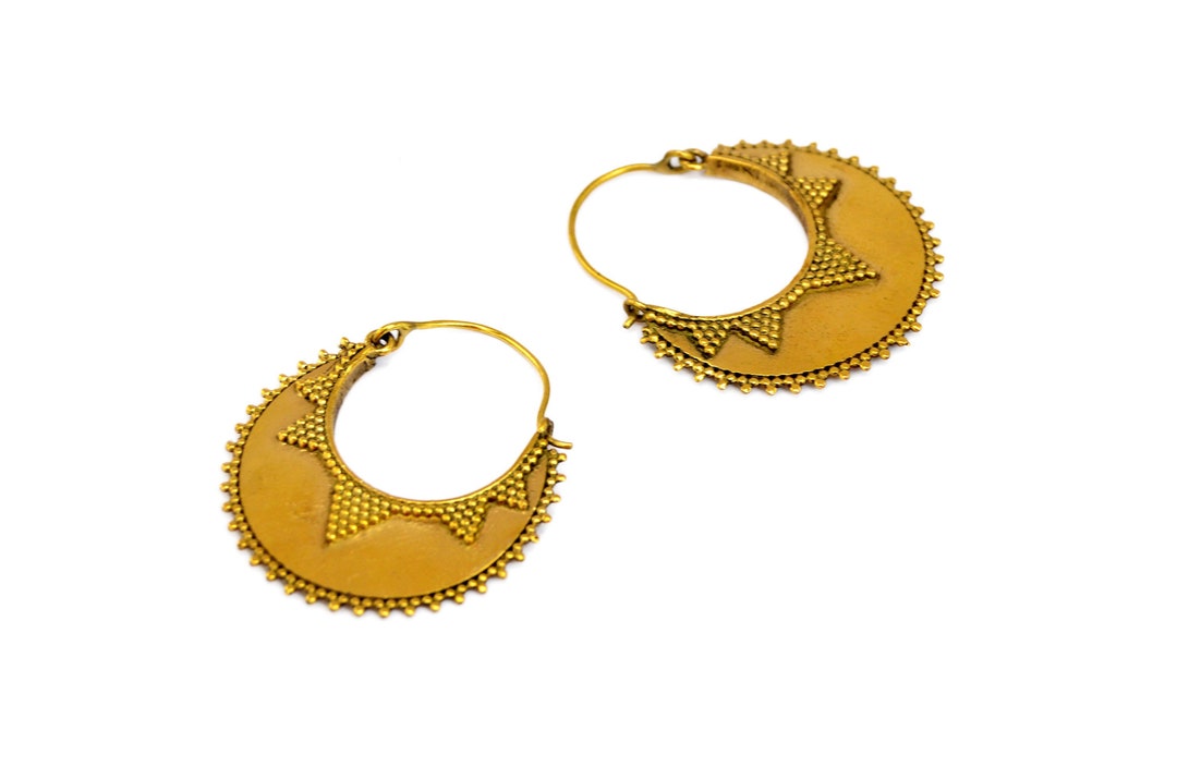 Gypsy Hoop Earrings, Gold Tribal Creole Hoops, Indian Earrings, Brass ...
