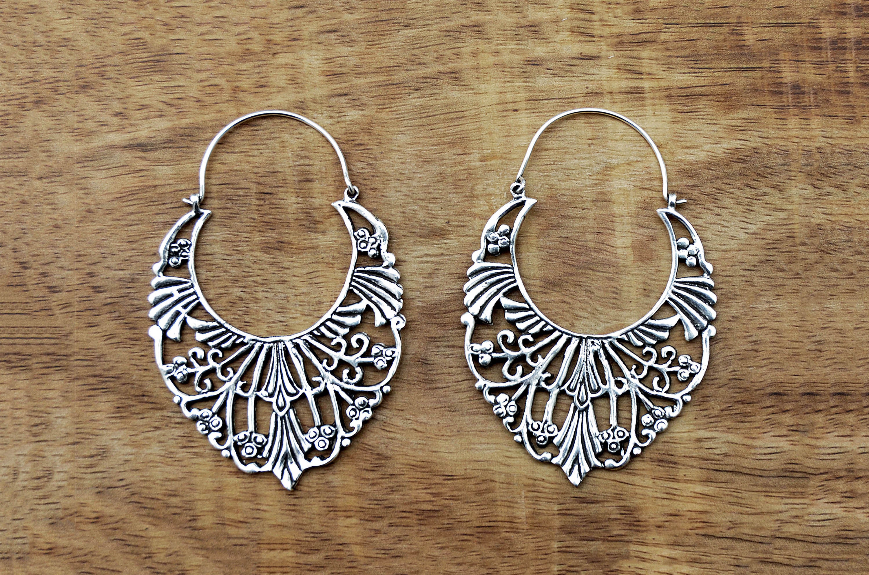 Large Gypsy Hoop Earrings Silver Oval Earrings Boho | Etsy