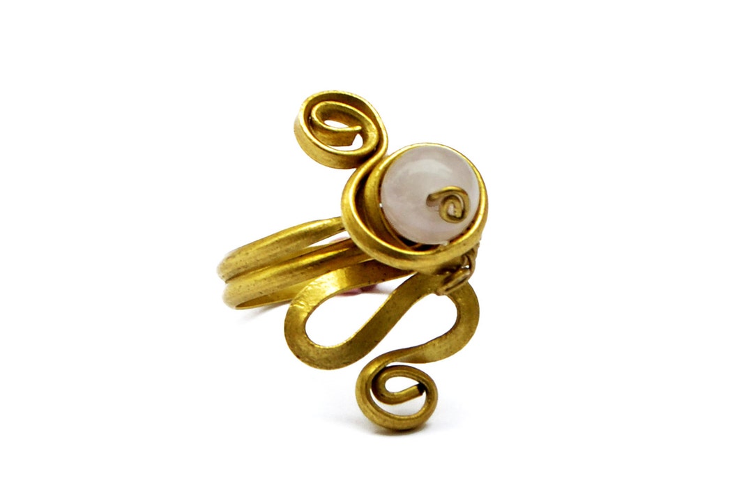 Anillo de punta de oro con cristal de cuarzo rosa, anillo de pie hippie ...
