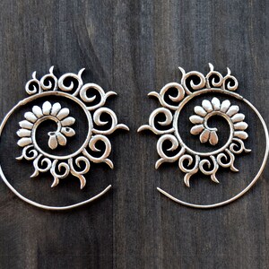 Silver Ethnic Hoop Earrings, Gypsy Indian Earrings, Ornate Creole Hoops ...