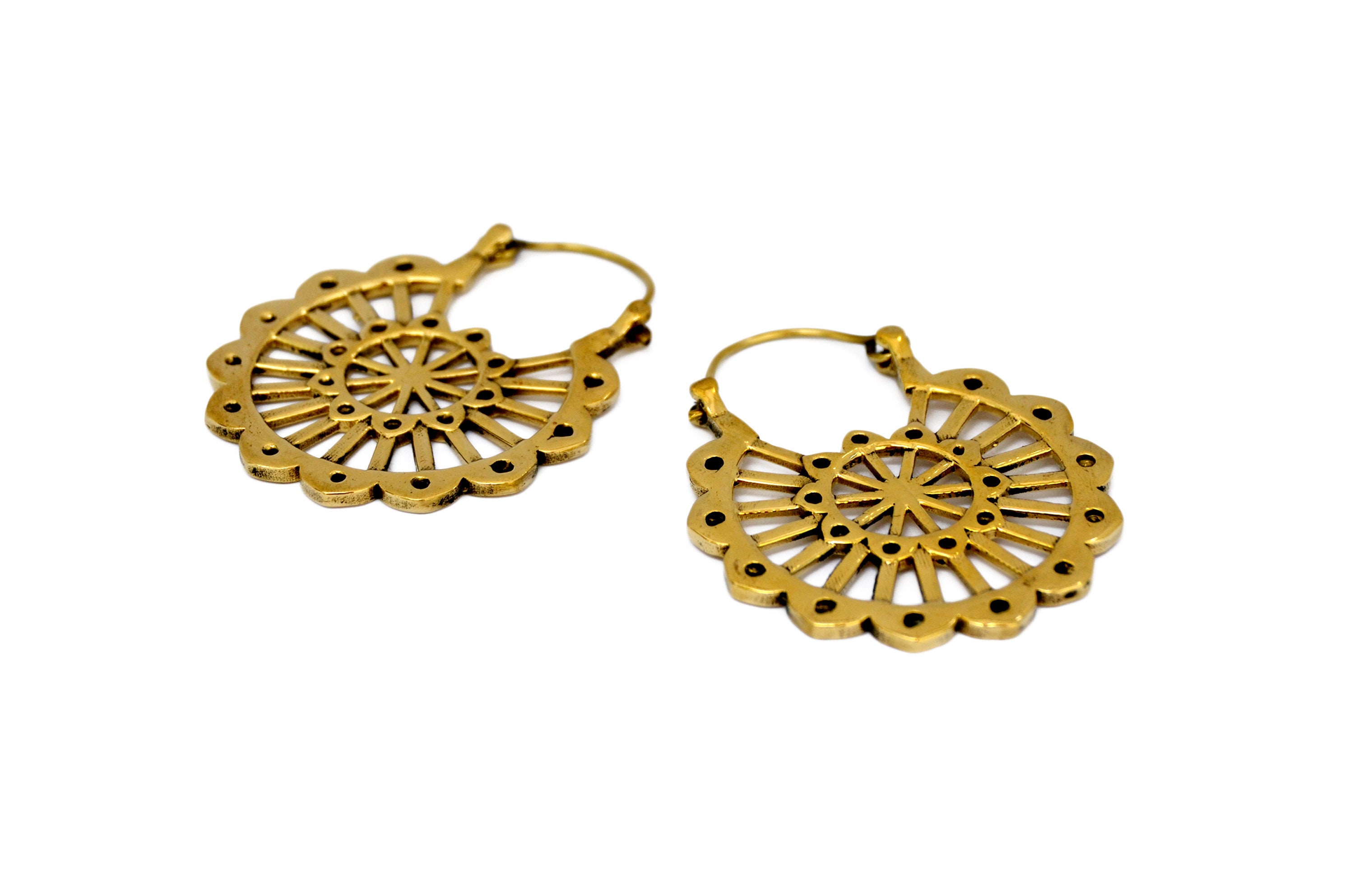 Tribal Mayan Earrings Gold Mandala Earrings Ancient Mexican - Etsy