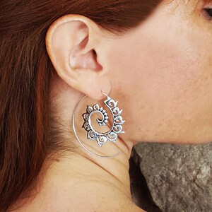 Silver Ethnic Hoop Earrings, Gypsy Indian Earrings, Ornate Creole Hoops ...