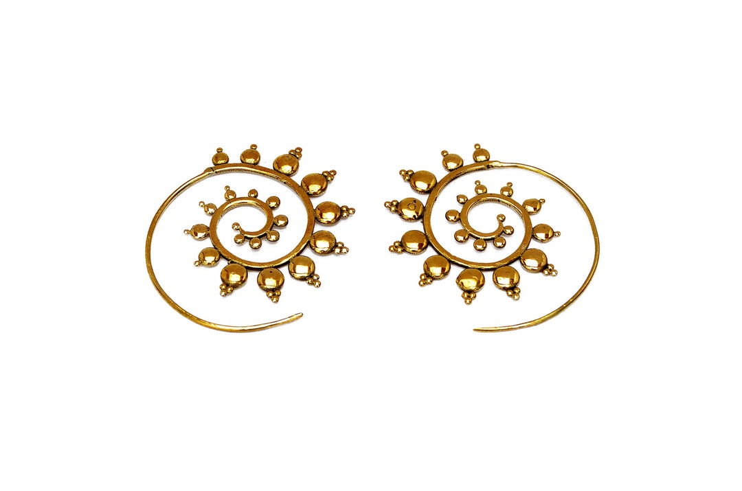 Spiral Gypsy Earrings, Tribal Creole Hoops, Gold Loop Earrings, Hoop ...