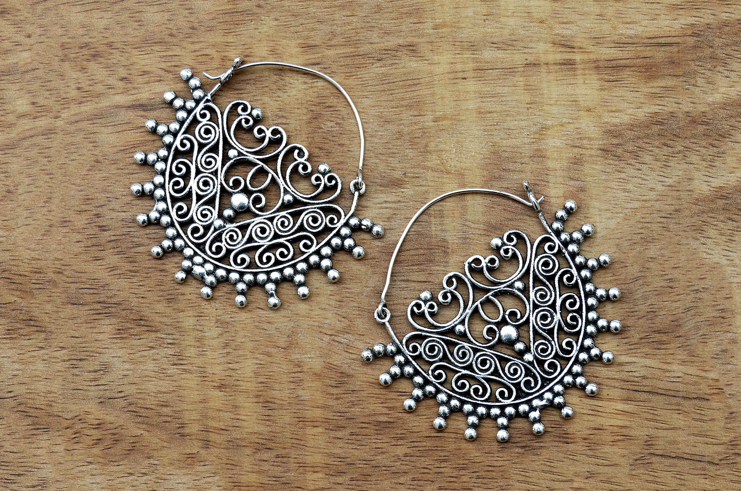 Gypsy Earrings Tribal Earrings Silver Large Filigree | Etsy