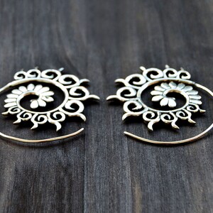Silver Ethnic Hoop Earrings, Gypsy Indian Earrings, Ornate Creole Hoops ...