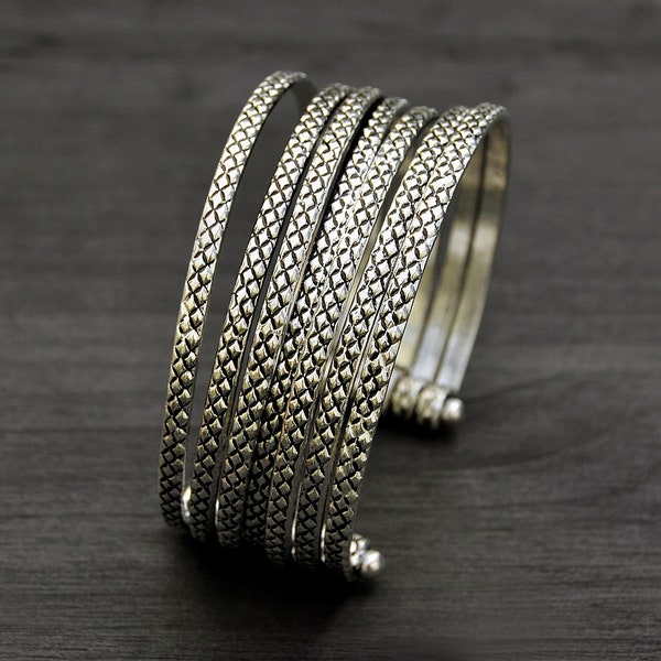 Wide Silver Bangle - Etsy