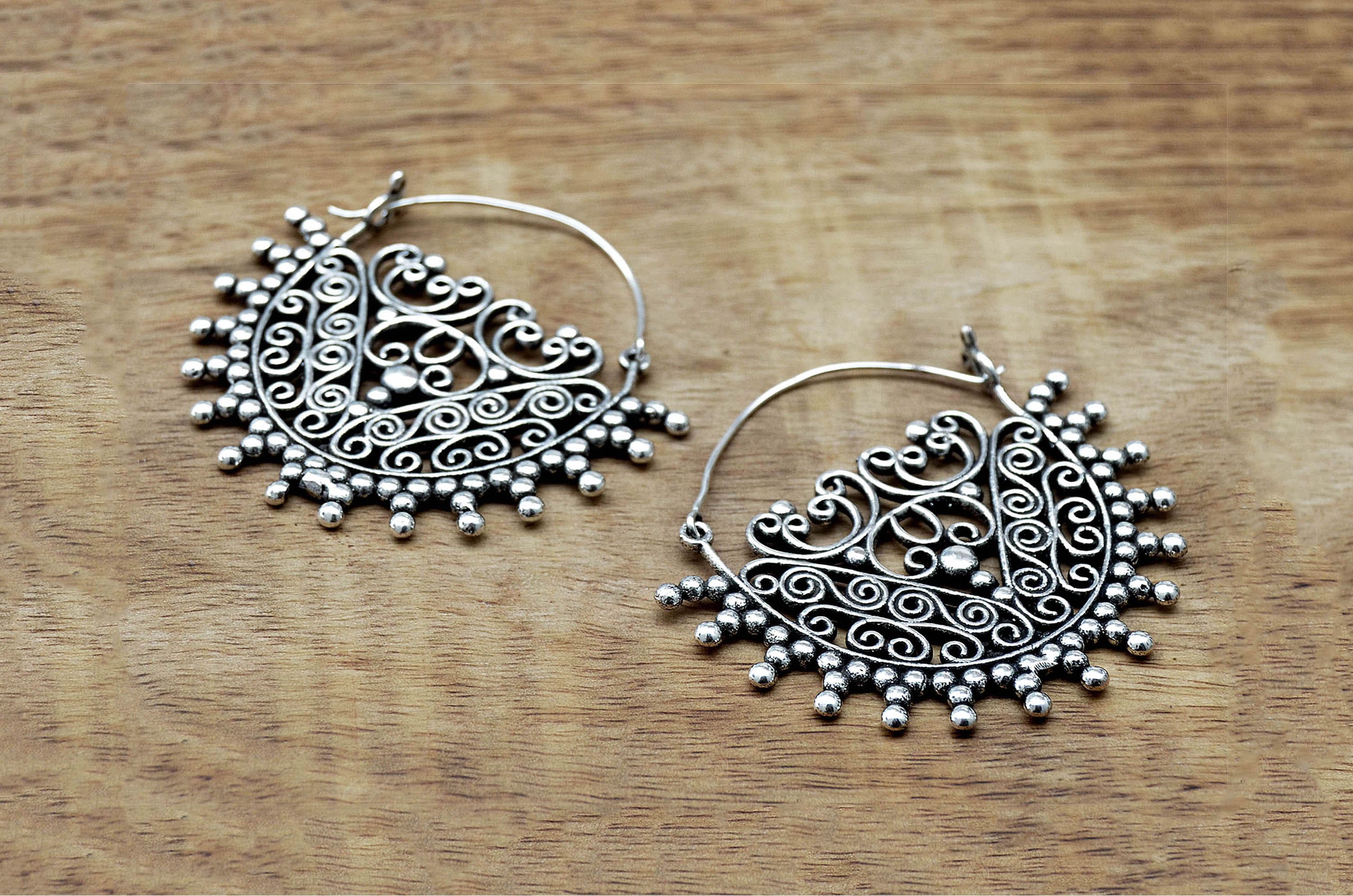 Gypsy Earrings Tribal Earrings Silver Large Filigree | Etsy