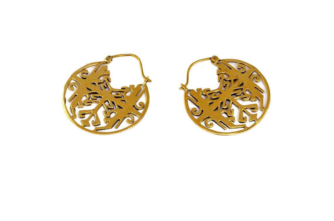 Mexican Disc Earrings Aztec Gold Hoops Antique Mexican Style - Etsy