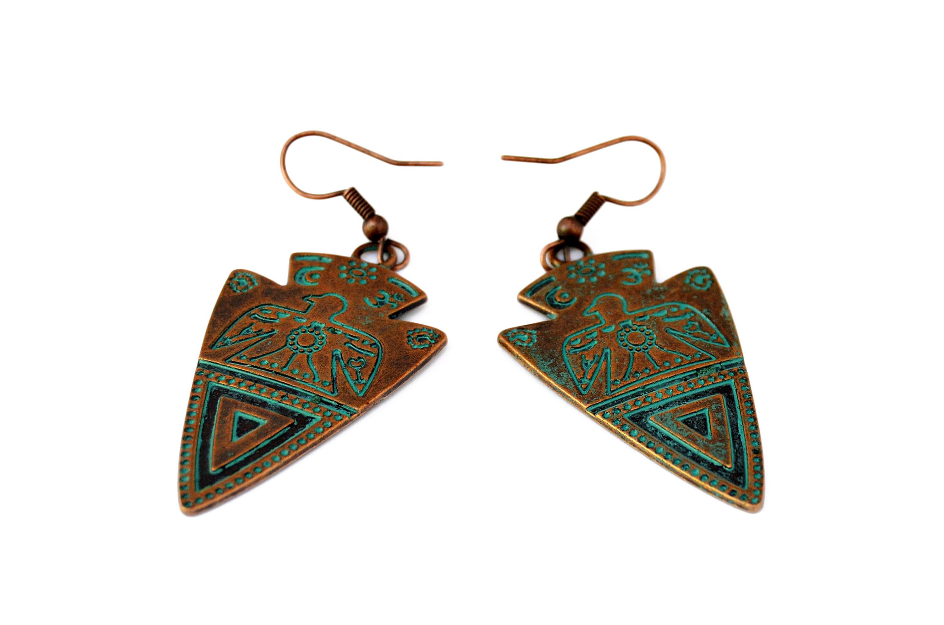 Aztec Tribal Bird Earrings Green Blue Patina Earrings | Etsy