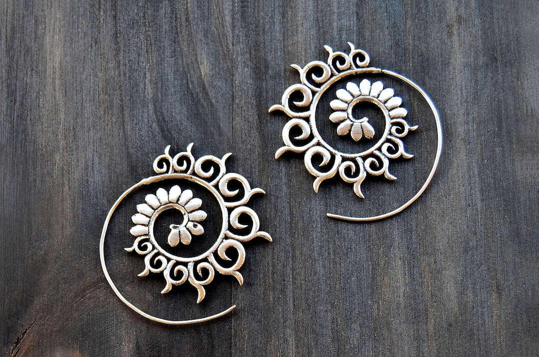 Silver Ethnic Hoop Earrings, Gypsy Indian Earrings, Ornate Creole Hoops ...