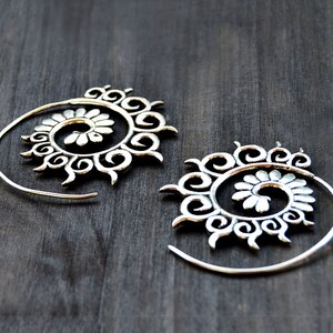 Silver Ethnic Hoop Earrings, Gypsy Indian Earrings, Ornate Creole Hoops ...