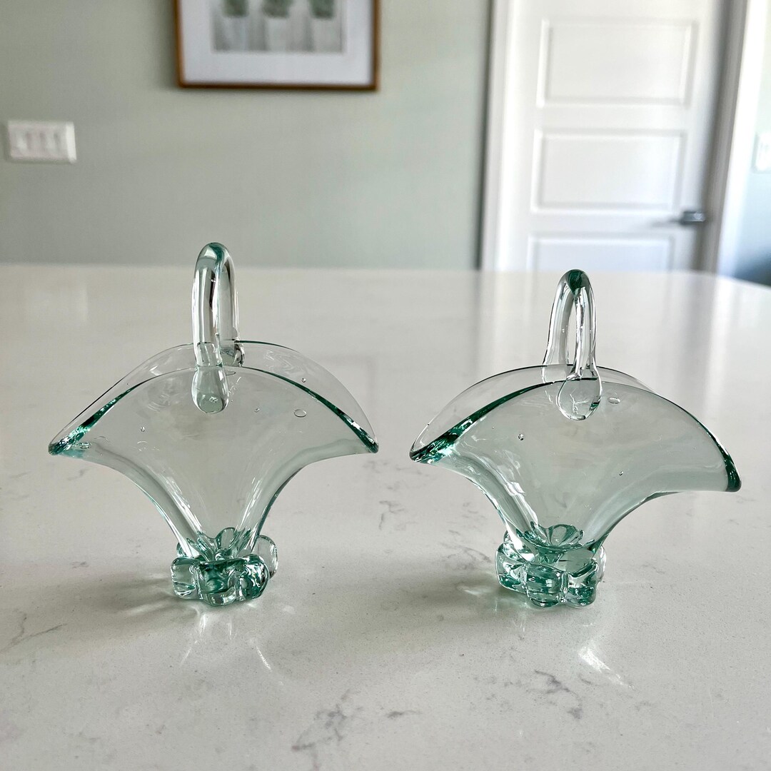 Vintage Green Glass Basket, Hand-blown Miniature Depression Glass - Etsy
