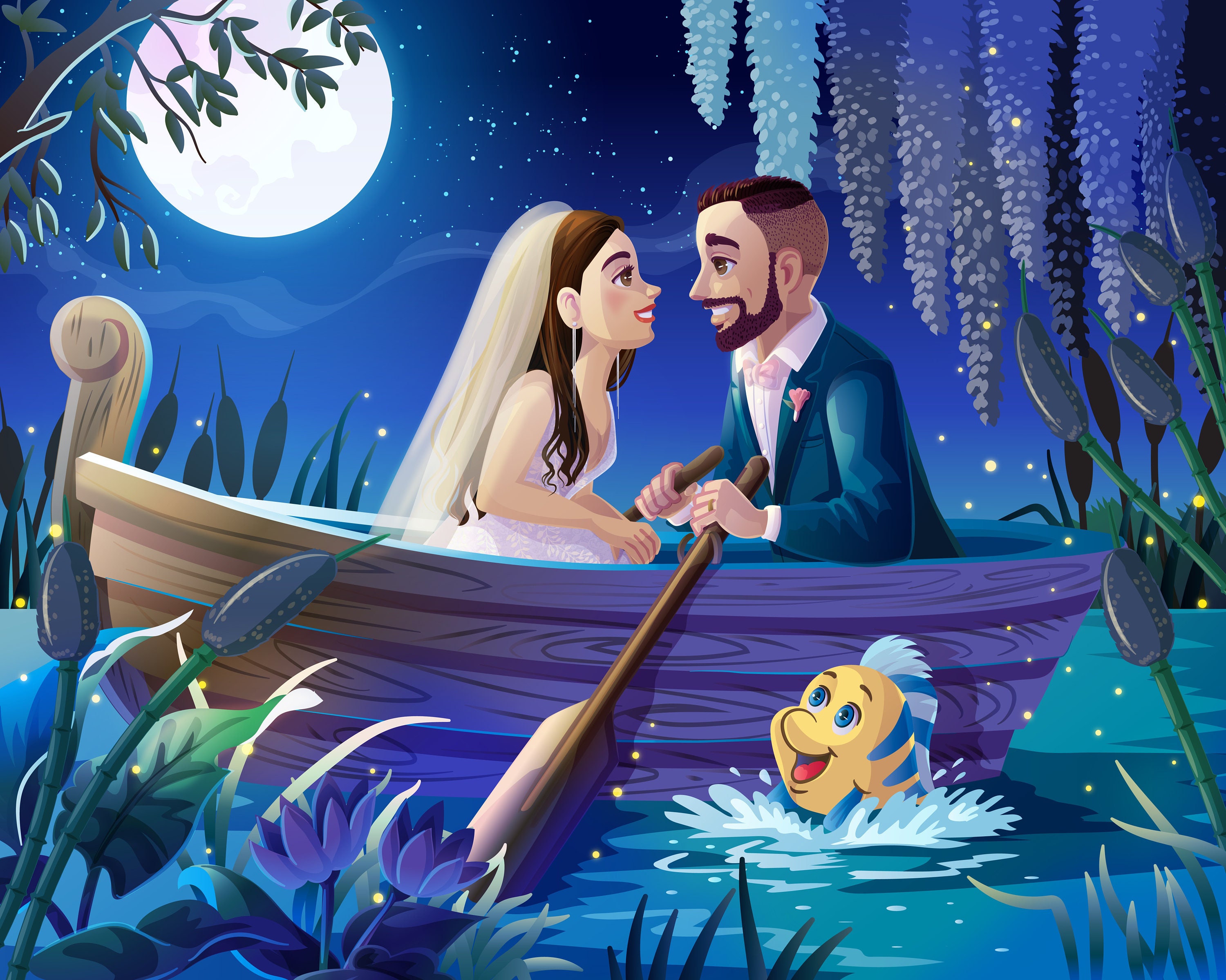 Little Mermaid-inspired Commissioned Couple Portrait Boat - Etsy