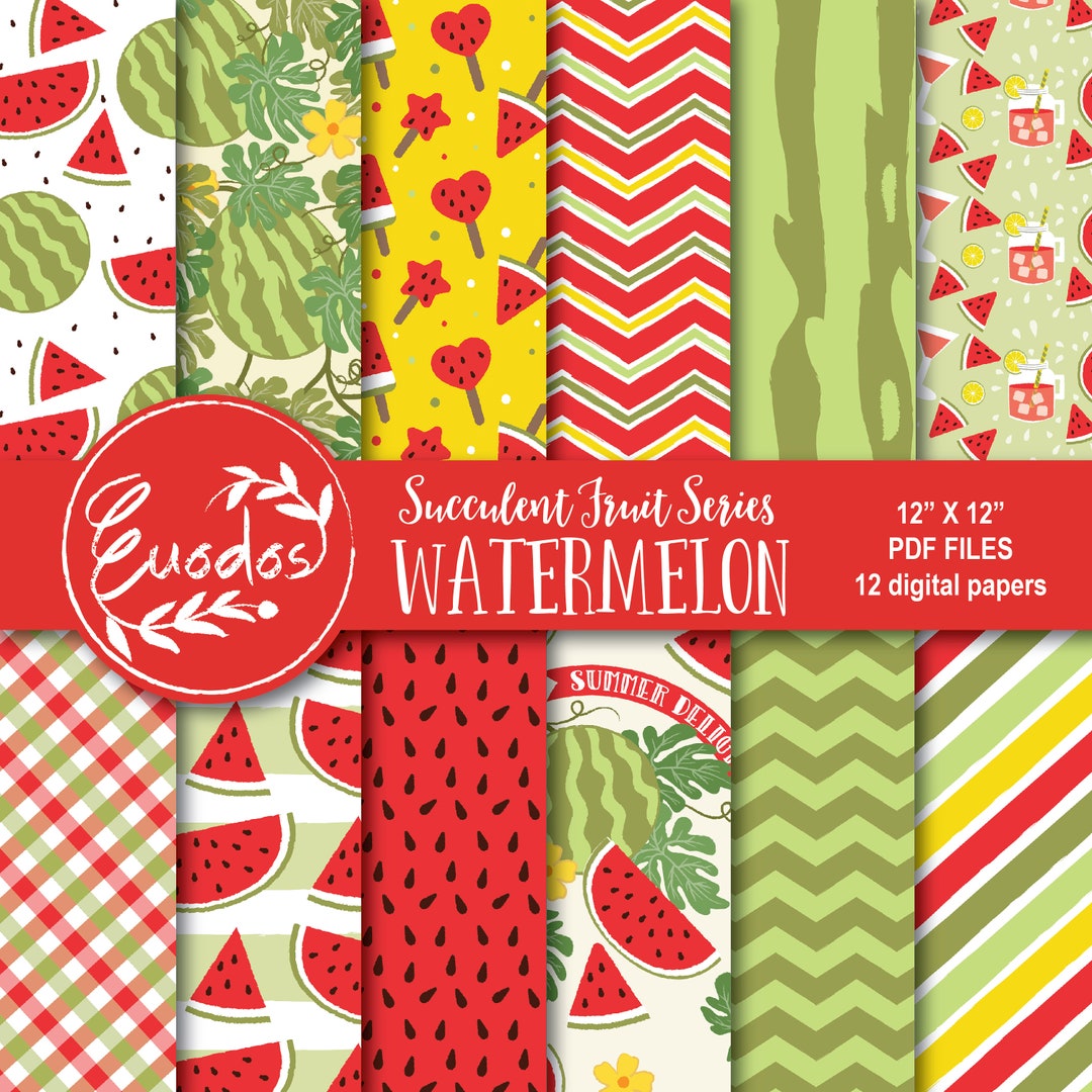Watermelon Digital Paper for Scrapbook Journal Succulent Fruit Series ...