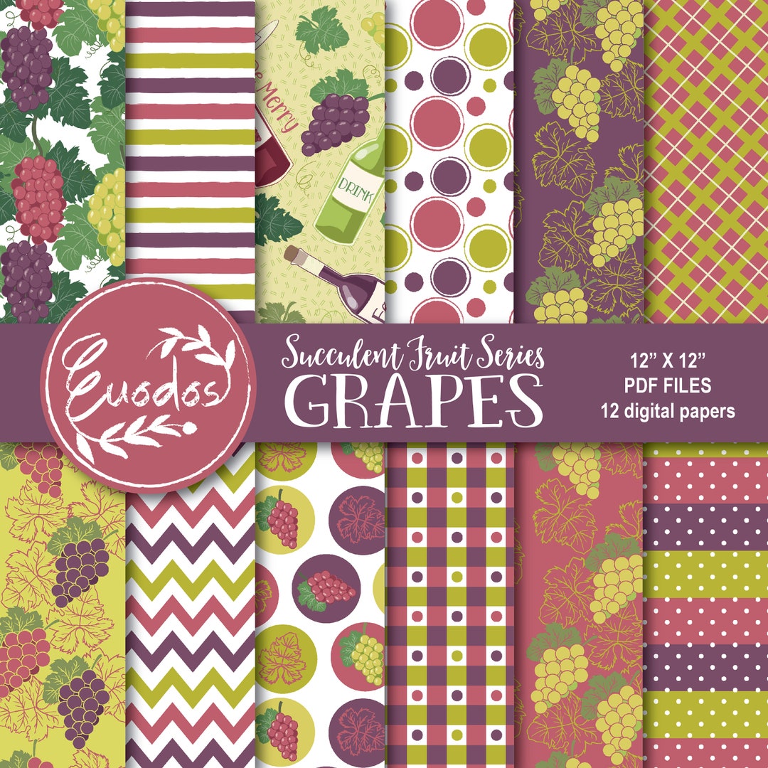 Grapes Digital Paper 12 Designs for Scrapbook Journal Succulent Fruit ...