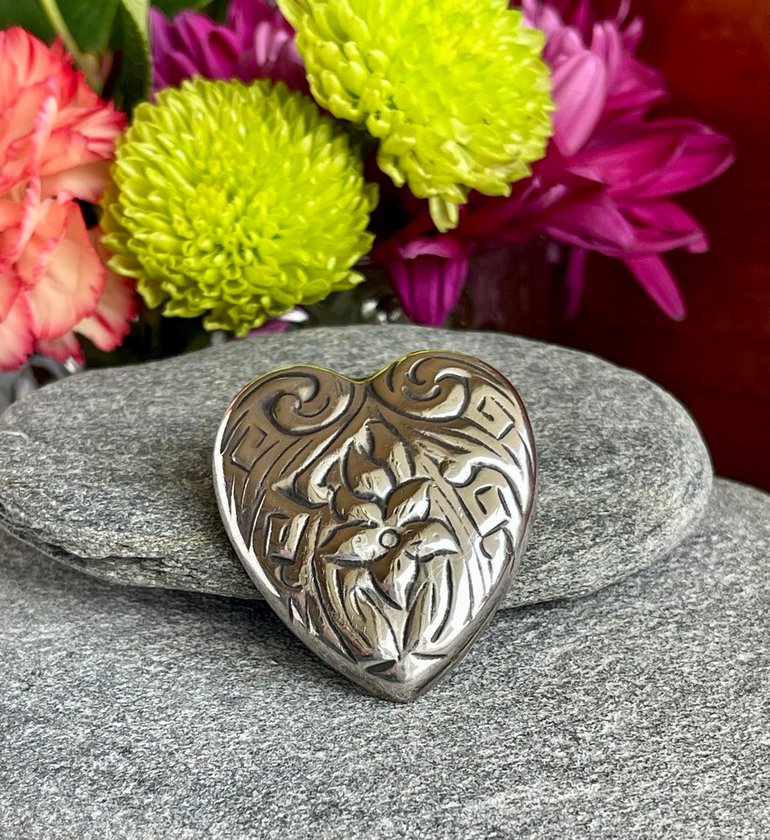 Vintage Taxco Silver Puffy Heart Pin, caja de regalo gratis y envío ...
