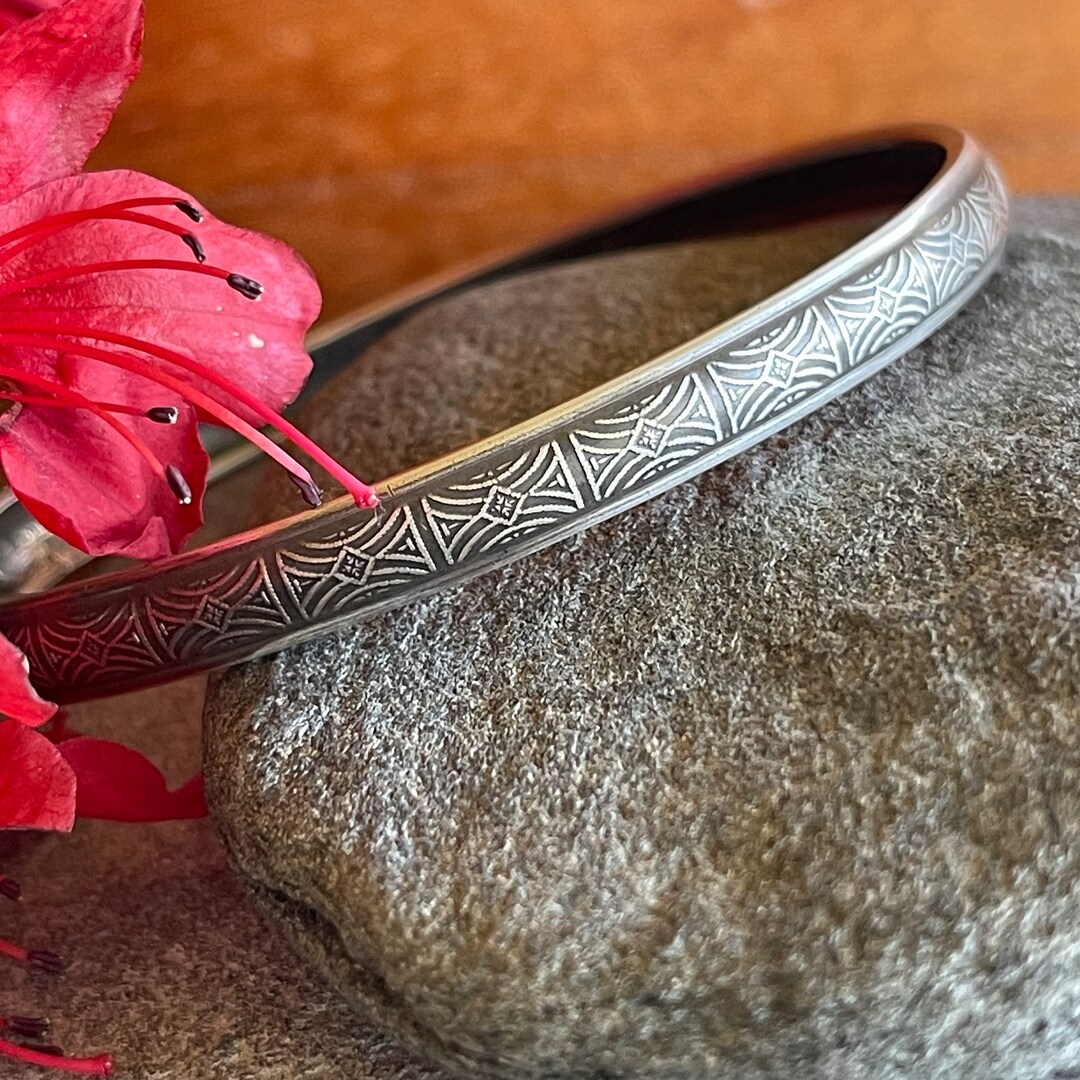 Vintage Beau Sterling Silver Pattern Bangle Bracelet, Free Gift Box ...
